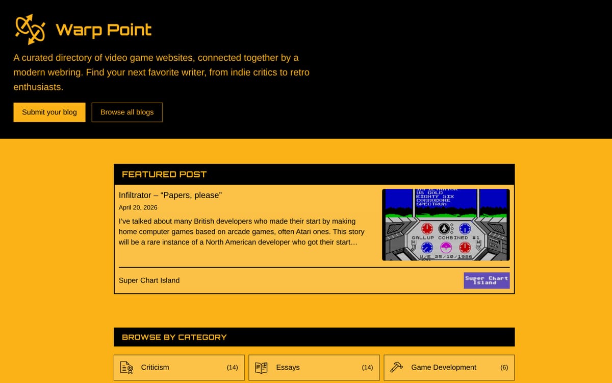 Warp Point: A curated directory of video game websites, connected ...
